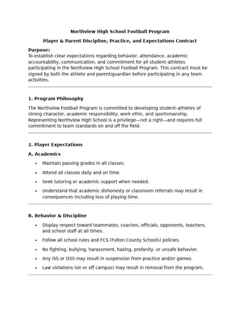 Northview Football Contract | PDF