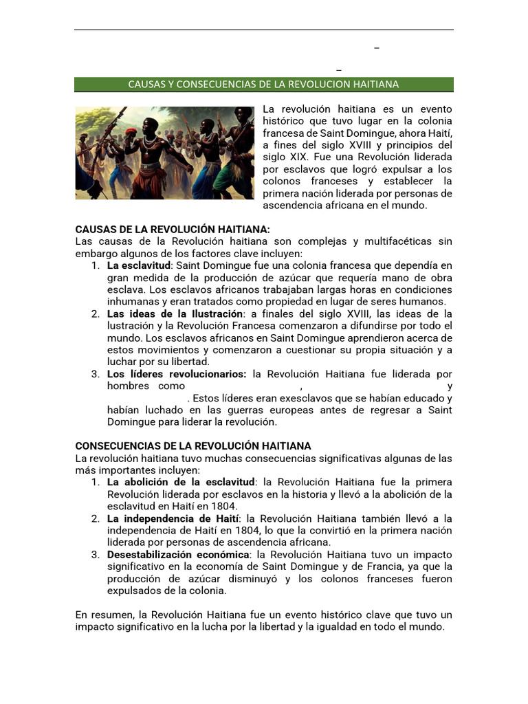 Revolucion Haitiana - Causas y Consecuencias | PDF | Haití | Esclavitud