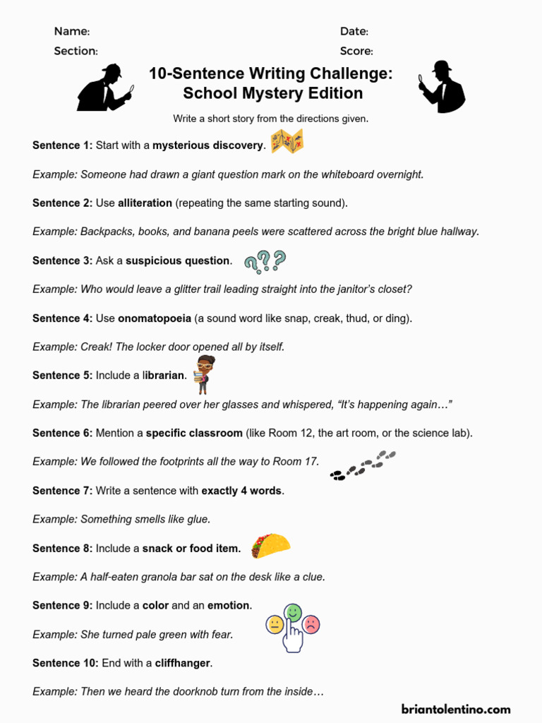 10 Sentence Story Challenge 6 4 | PDF