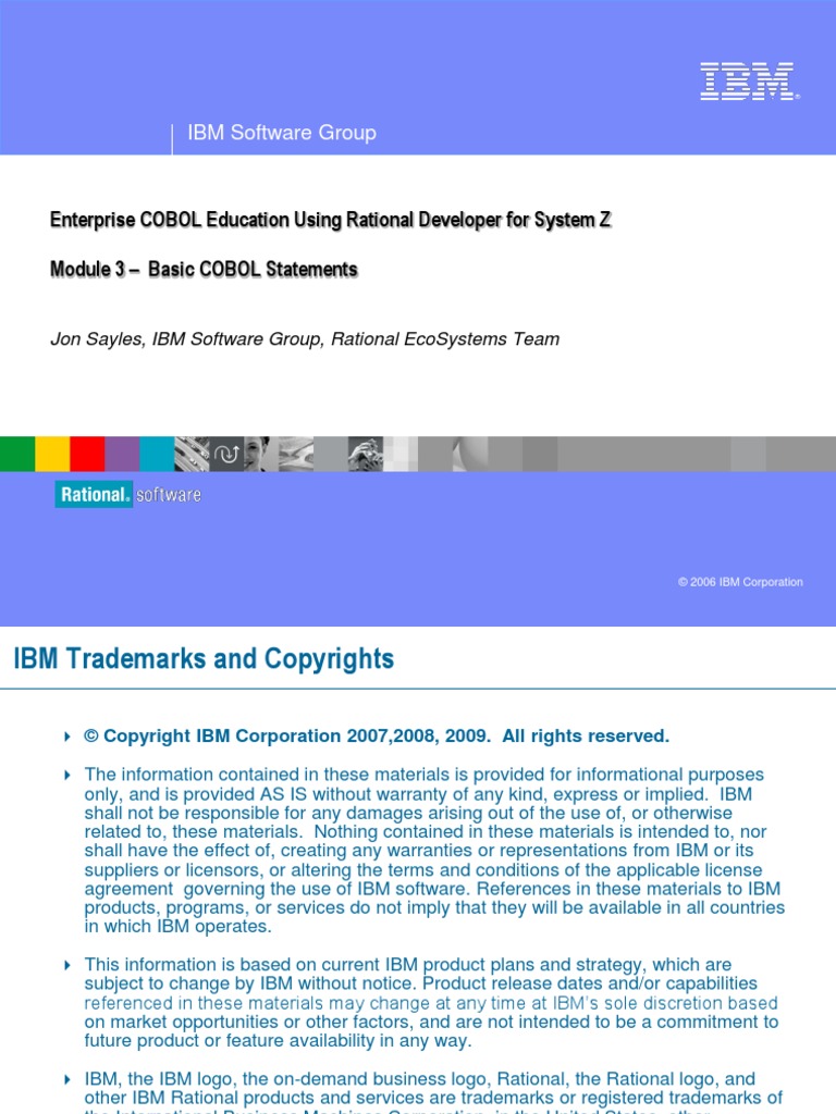 IBM Software Group: Enterprise COBOL Education Using Rational Developer ...