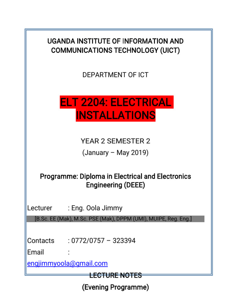 Electrical Installation (DEE Eve & Wknd) - Jan 2019 | PDF | Insulator ...