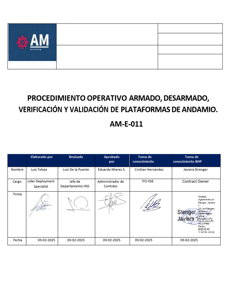 Pro-Am-e-011 Procedimieno Operativo Armado y Desarmado de Andamios Rev ...