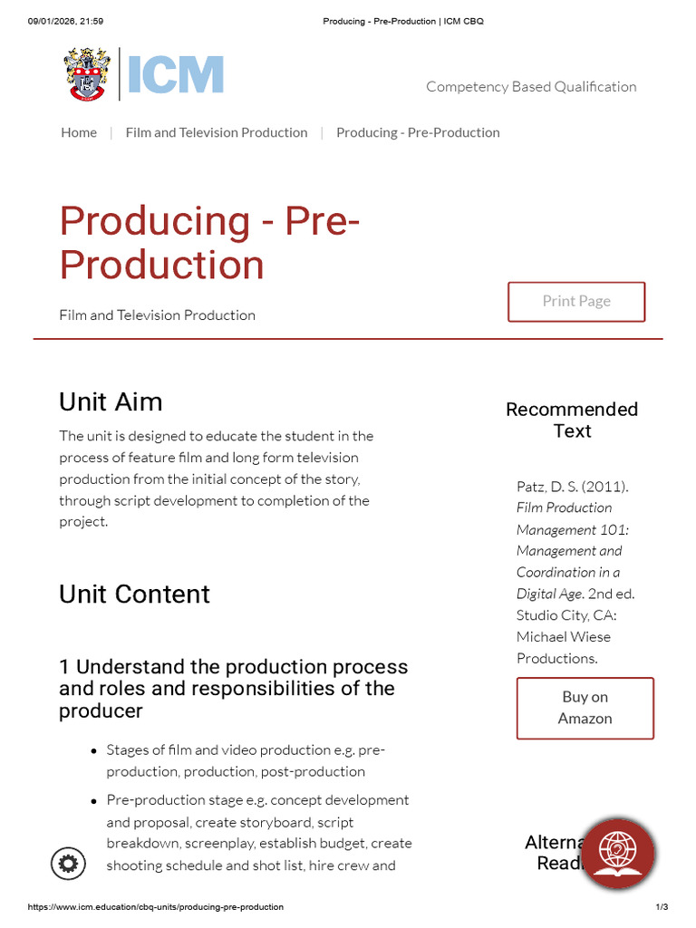 Producing - Pre-Production - ICM CBQ | PDF