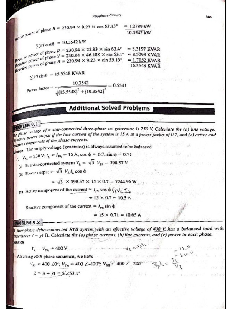 Three phase circuit Problems. | PDF