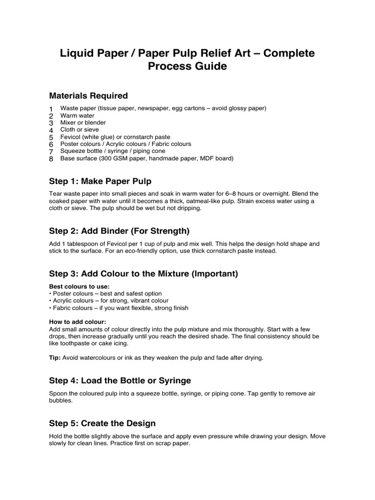 Paper Pulp Liquid Paper Art Process | PDF