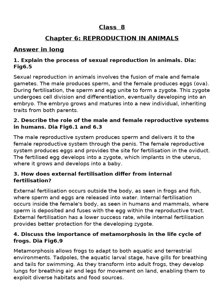 Class 8 Ch6 Reproduction in Anima;s | PDF | Fertilisation | Sexual ...