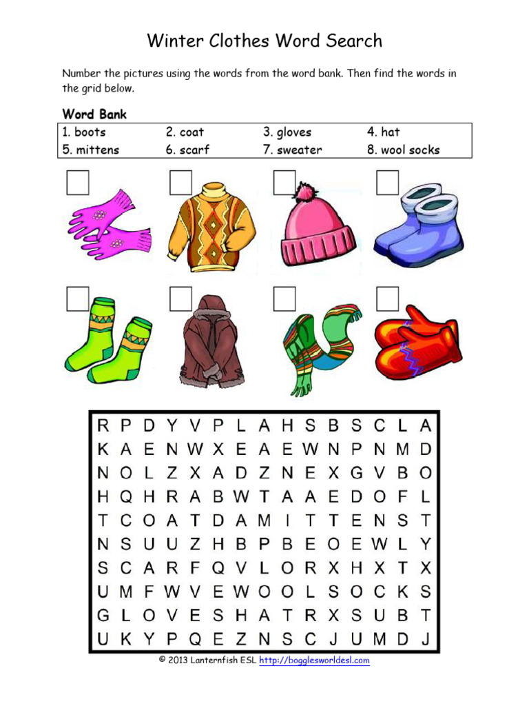 Winter Clothes Word Search | PDF