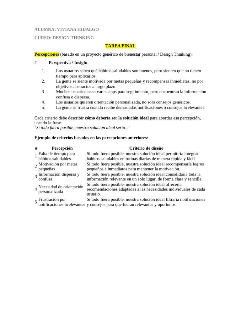 Tarea Final Design Thinking - VH | PDF