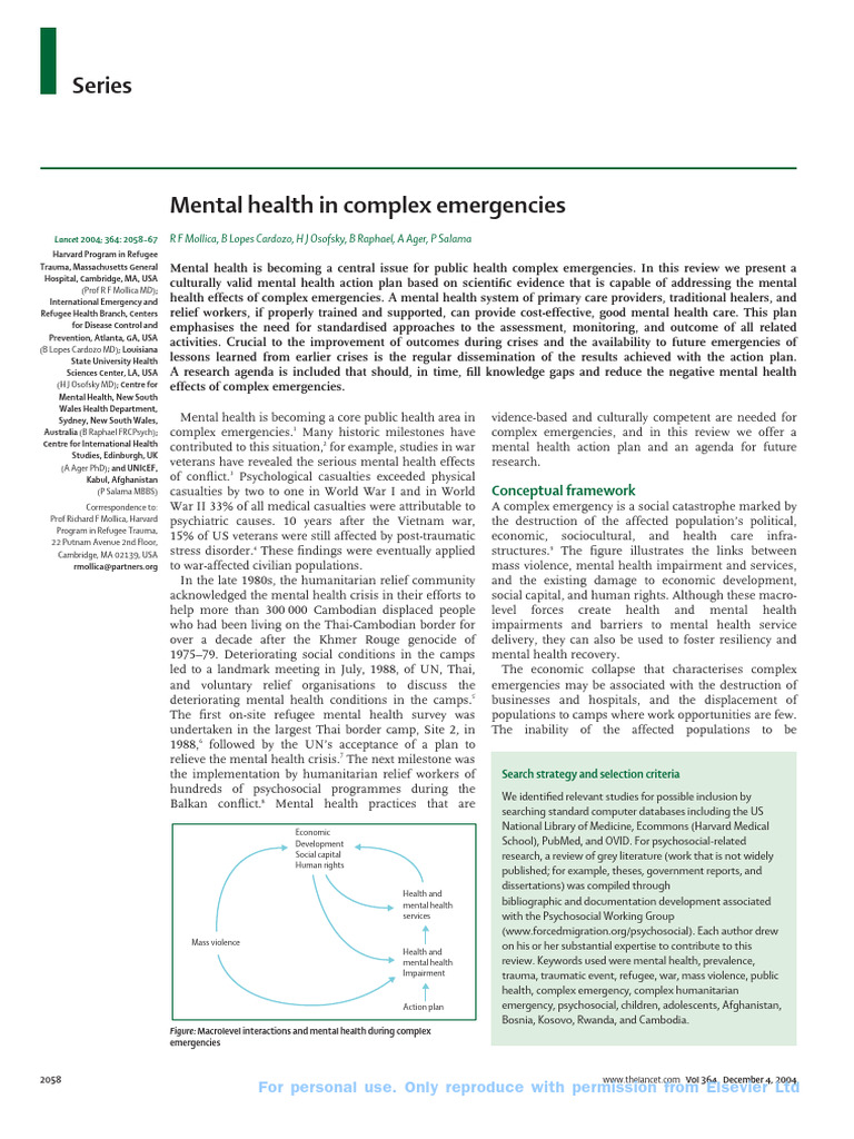 Mental Health in Complex Emergencies | PDF | Mental Disorder | Mental ...