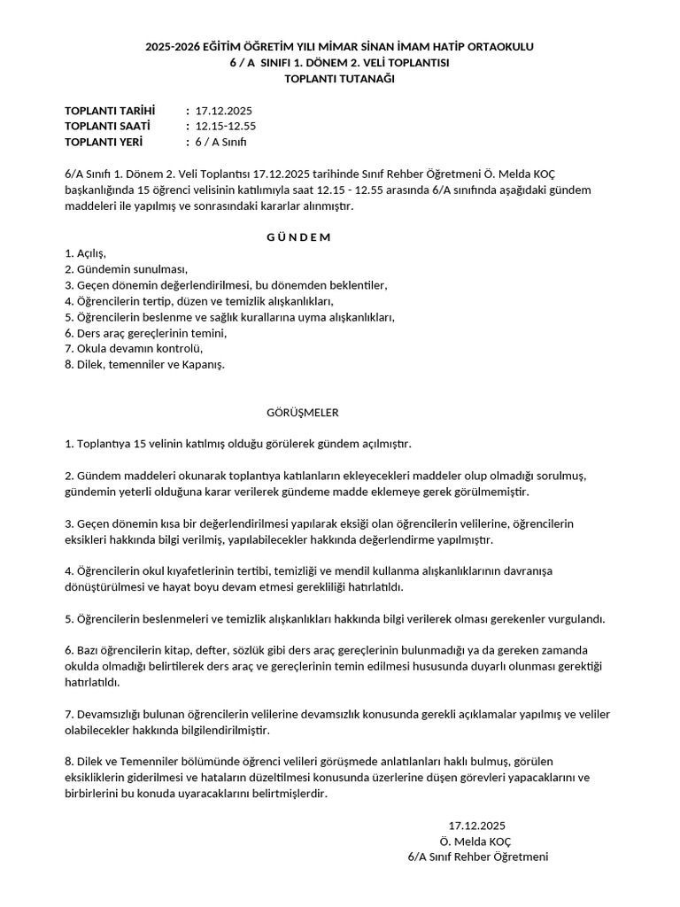 2025 2nd Veli Toplantisi Tutanagi | PDF