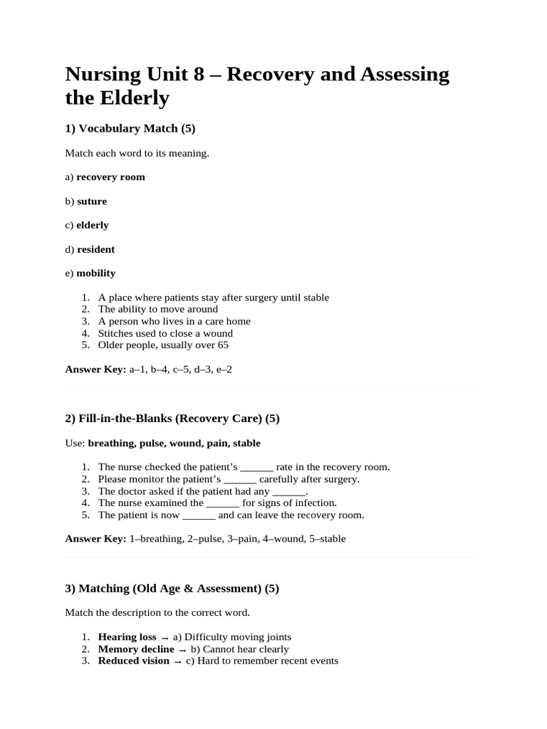 Nursing Unit 8 Exercises | PDF