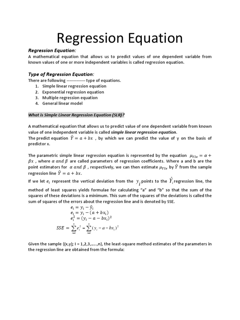 Regression Equation | Regression Analysis | Linear Regression