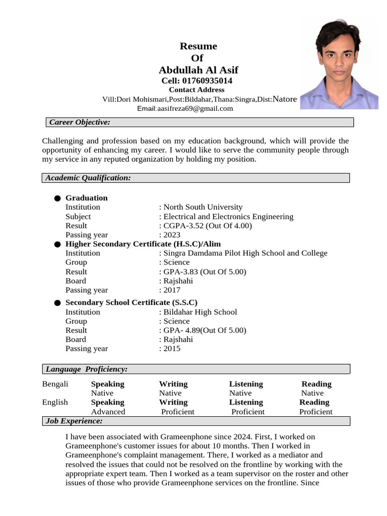 CV Abdullah AL Asif | PDF