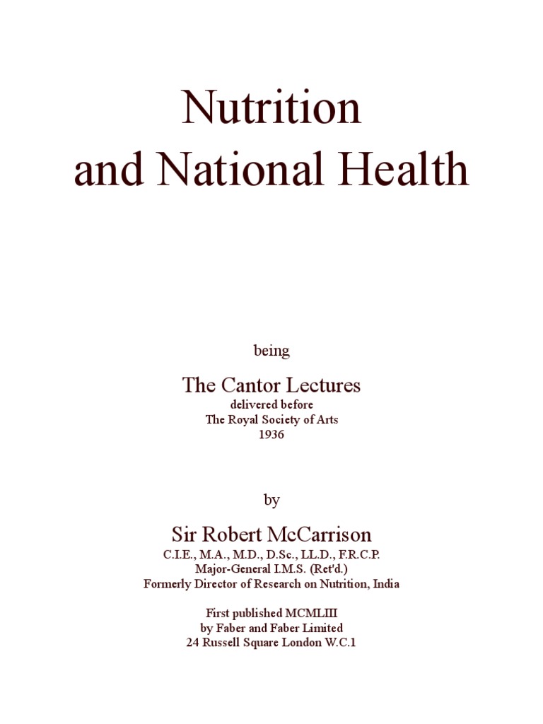 Nutrition and National Health - Robert McCarrison | PDF | Nutrition ...