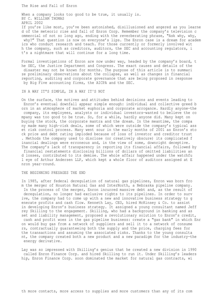 The Fall of Enron | PDF | Enron | Mark To Market Accounting