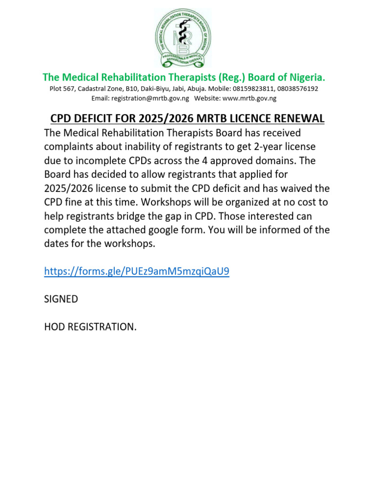 CPD Deficit For 2025-2026 MRTB Licence Renewal | PDF