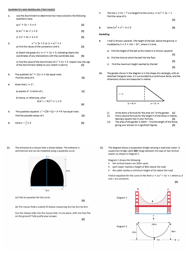 Quadratics and Modelling Questions | PDF | Quadratic Equation | Area