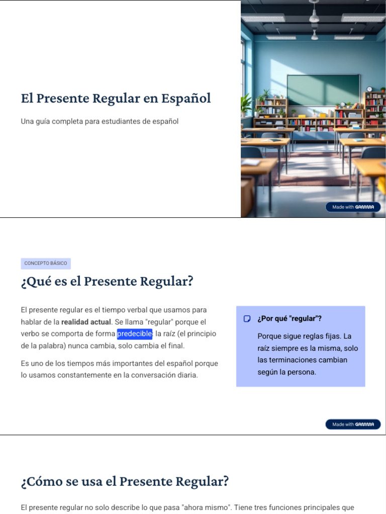 El Presente Regular en El Idioma Español | PDF | Verbo | Mecánica del ...