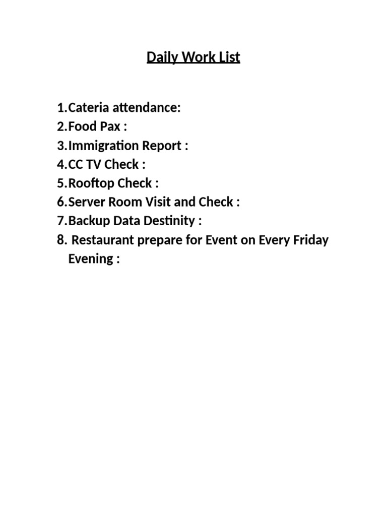 Daily Work List | PDF