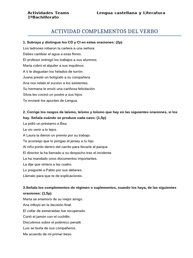 Complementos Del Verbo | PDF