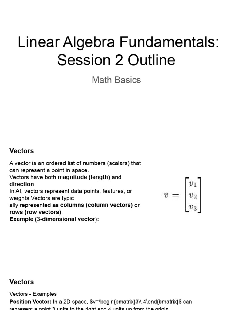 Linear Algebra Fundamentals - Session 2 Outline | PDF | Matrix ...