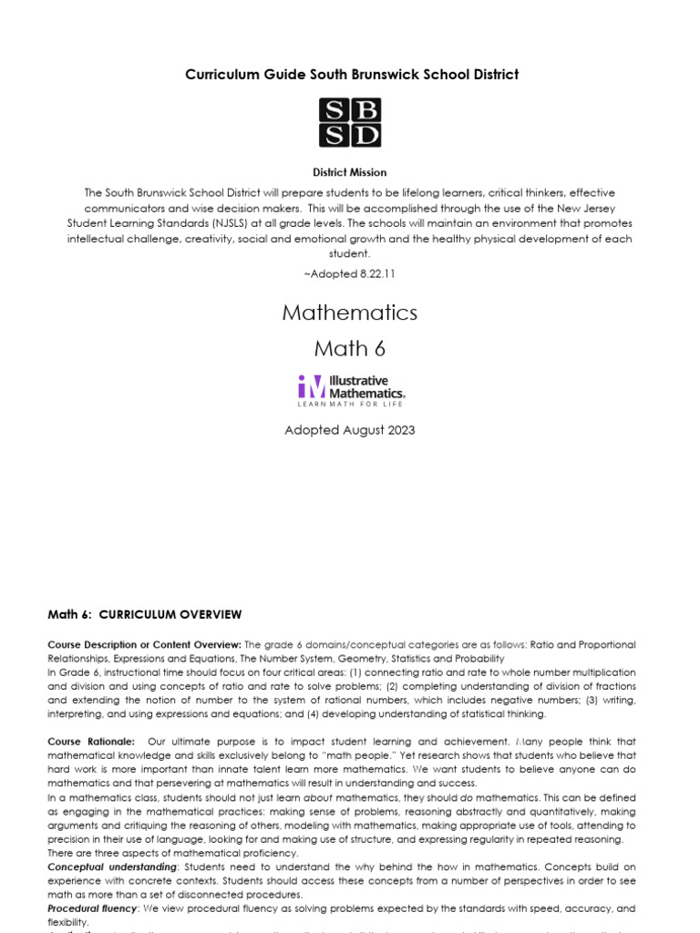 Math 6 Curriculum Overview Document | PDF | Mathematics | Numbers