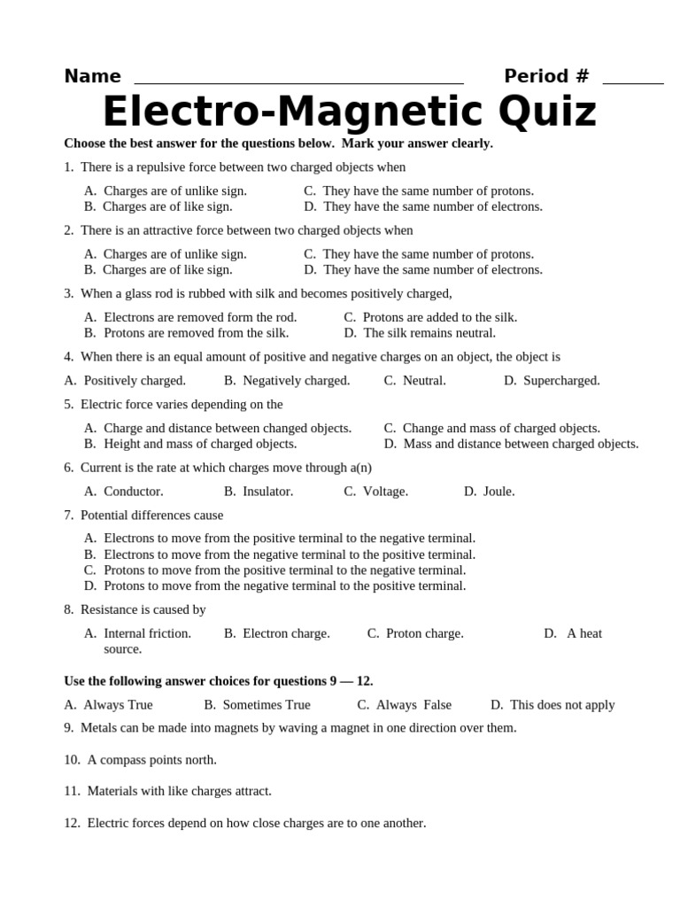 Chp. 13 &14 Quiz | PDF | Electric Charge | Electricity