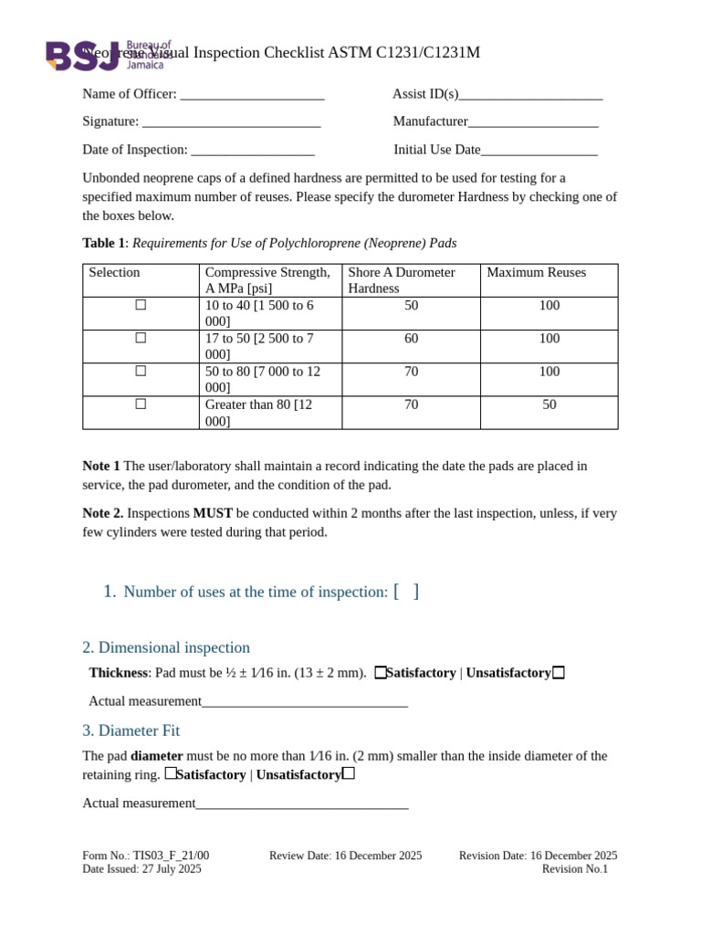 Visual Inspection Checklist (ASTM C1231C1231M - Revision 2 Current | PDF