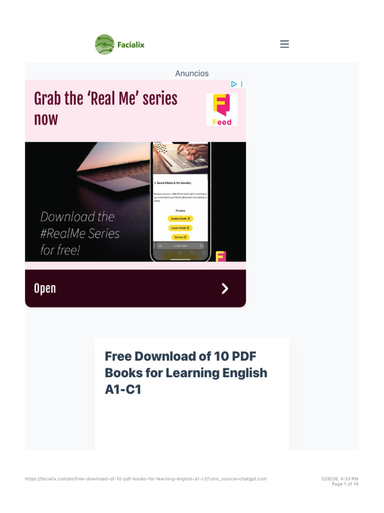 Free Download of 10 PDF Books For Learning English A1-C1 | PDF ...