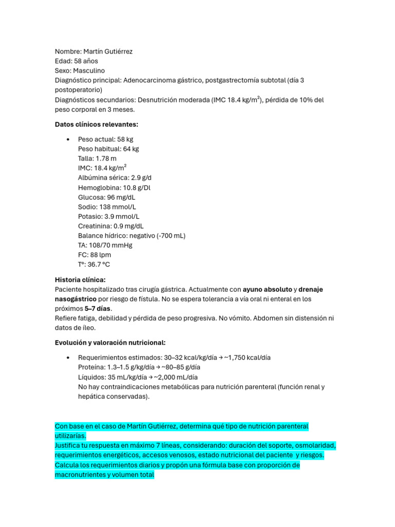 Caso Clinico Parenteral | PDF