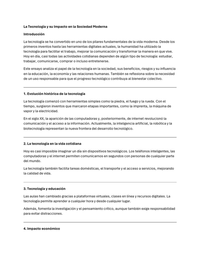 La Tecnología y Su Impacto en La Sociedad Moderna | PDF | Internet | Inteligencia (IA) y semántica