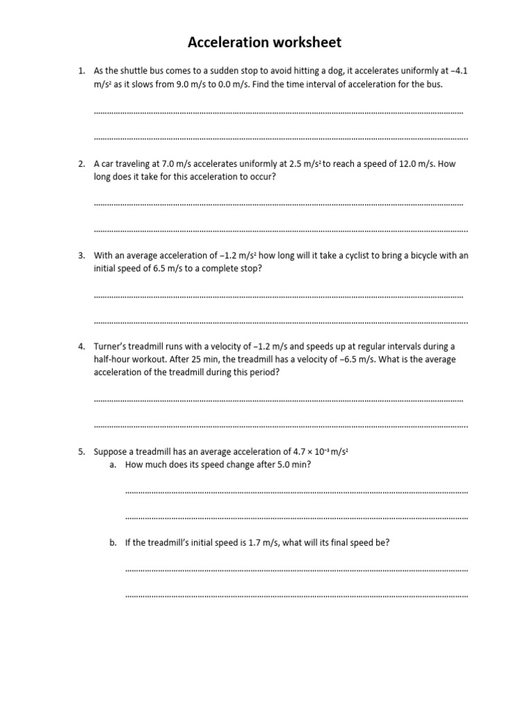 Acceleration Worksheet | PDF