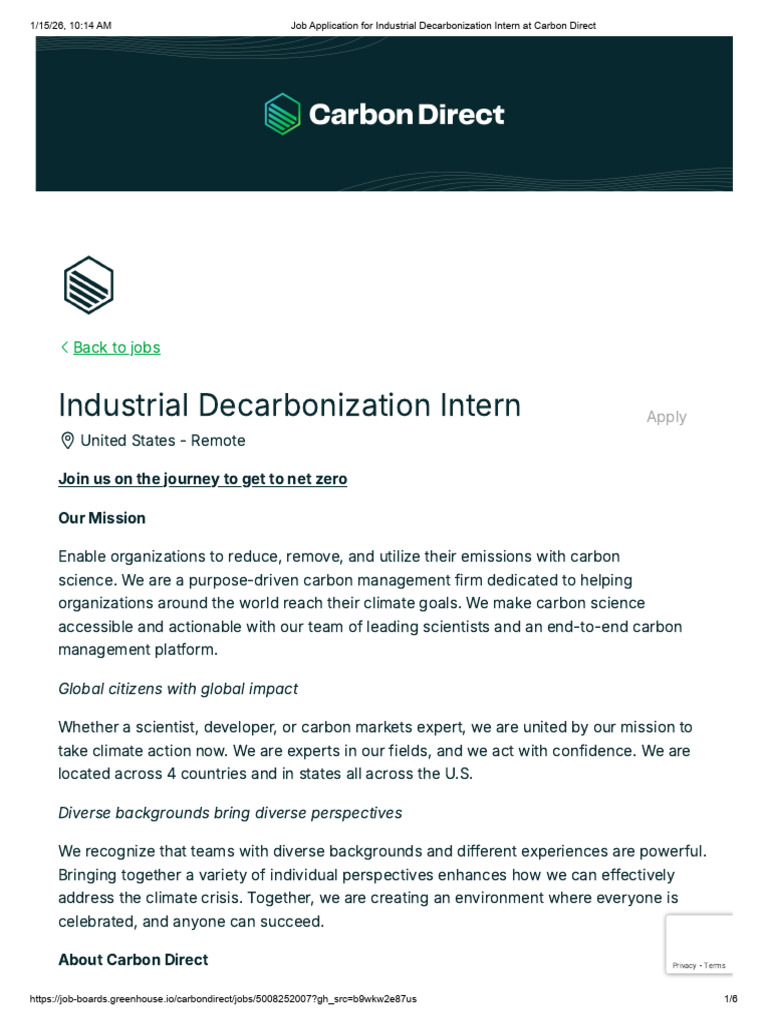 Job Application For Industrial Decarbonization Intern at Carbon Direct ...