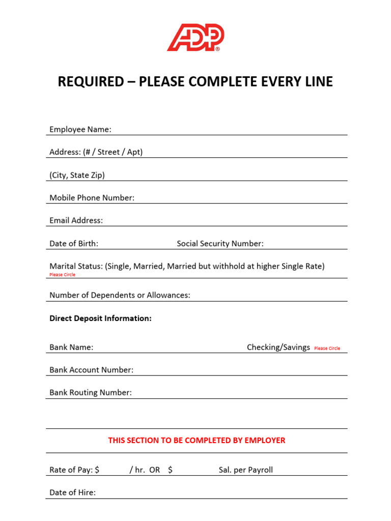 ADP New Employee Form 2024 | PDF