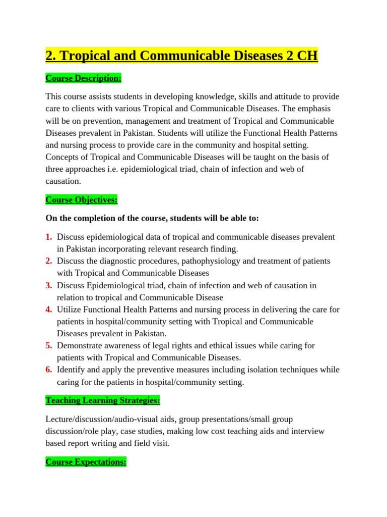 10 - Course Outline - Tropical and Communicable Diseases-1 | PDF ...