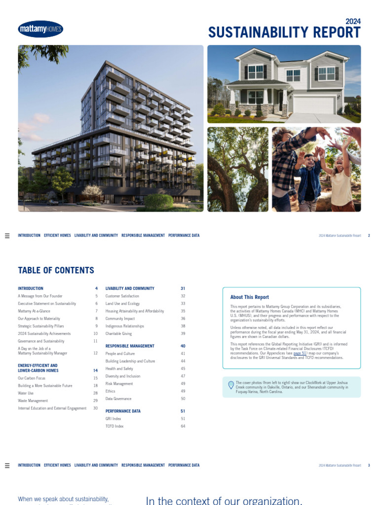 Mattamy Homes 2024 Sustainability Report | PDF | Sustainability ...