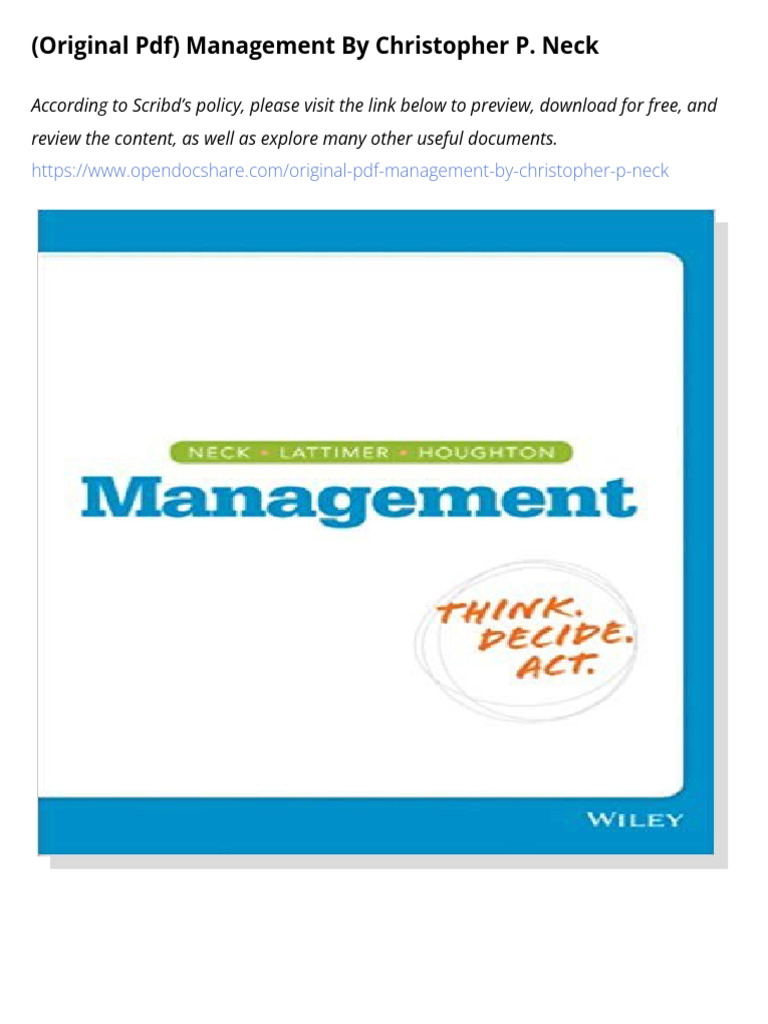 (Original PDF) Management by Christopher P. Neck | PDF | Thought ...