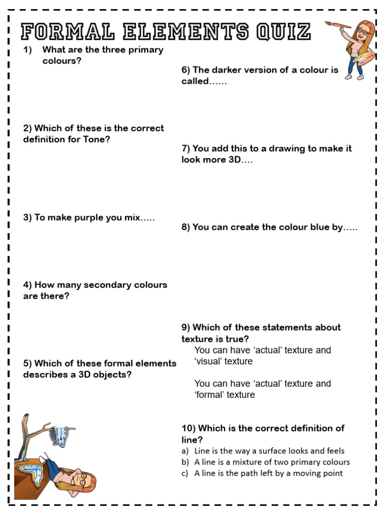 Formal Elements Quiz Worksheet | PDF