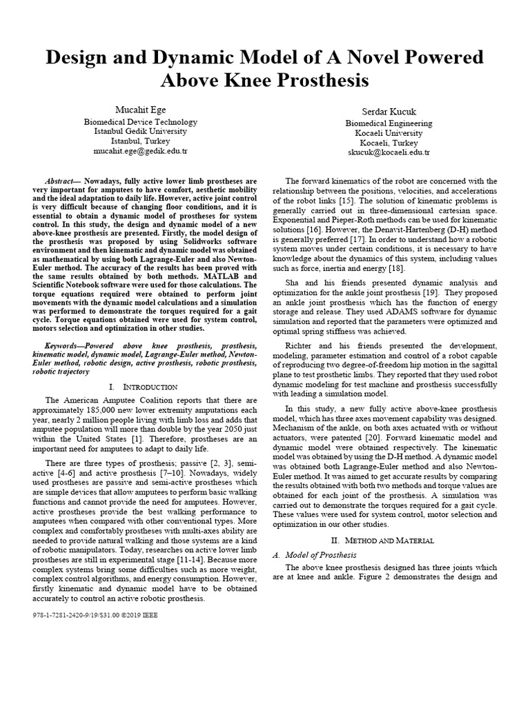 Design and Dynamic Model of a Novel Powered Above Knee Prosthesis | PDF ...