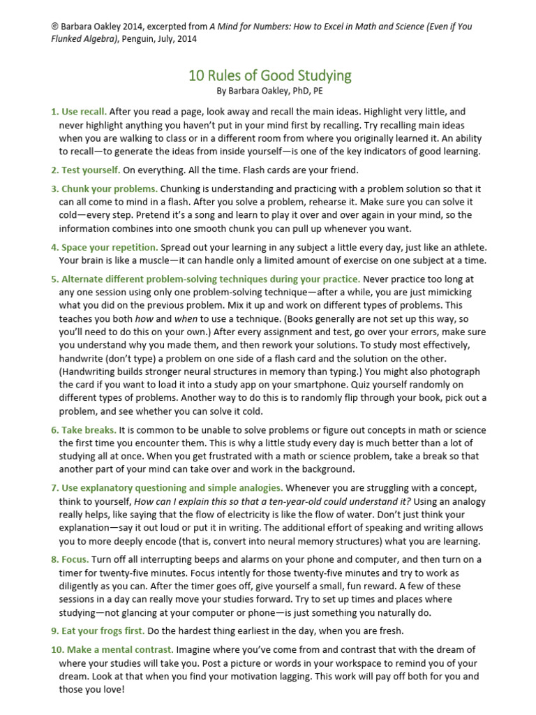 10 Rules of Studying | PDF