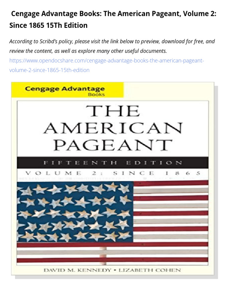 (eBook PDF) Cengage Advantage Books: The American Pageant, Volume 2 ...
