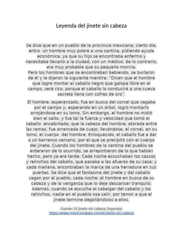 Leyenda Del Jinete Sin Cabeza | PDF