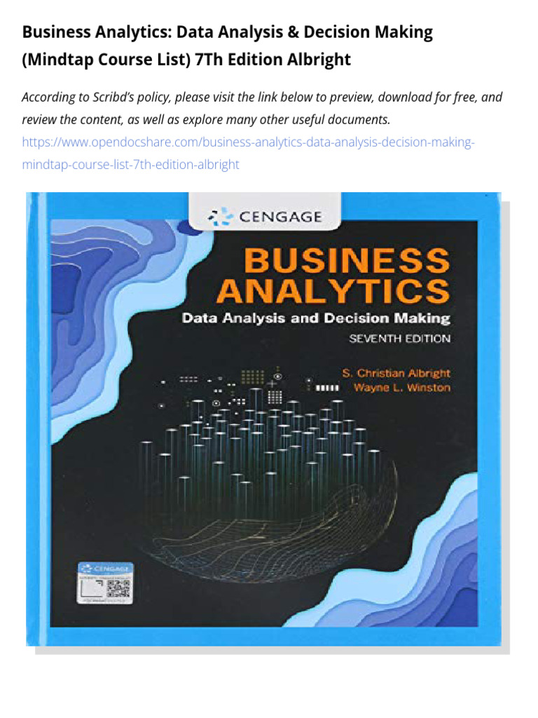 Business Analytics: Data Analysis & Decision Making (MindTap Course List) 7th Edition Albright ...