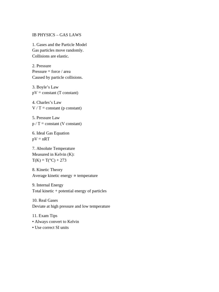 IB Physics Gas Laws Notes | PDF