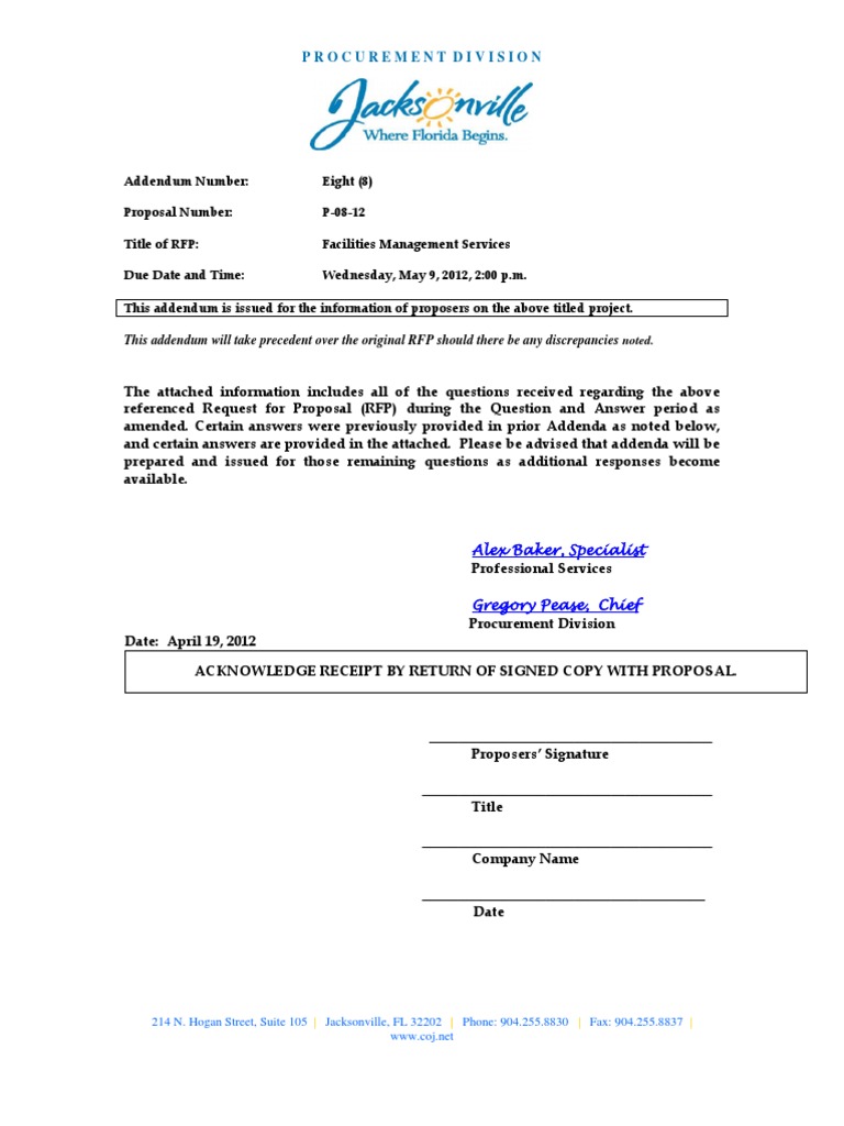 RFP Addendum P-08-128A | PDF | Request For Proposal | Employment