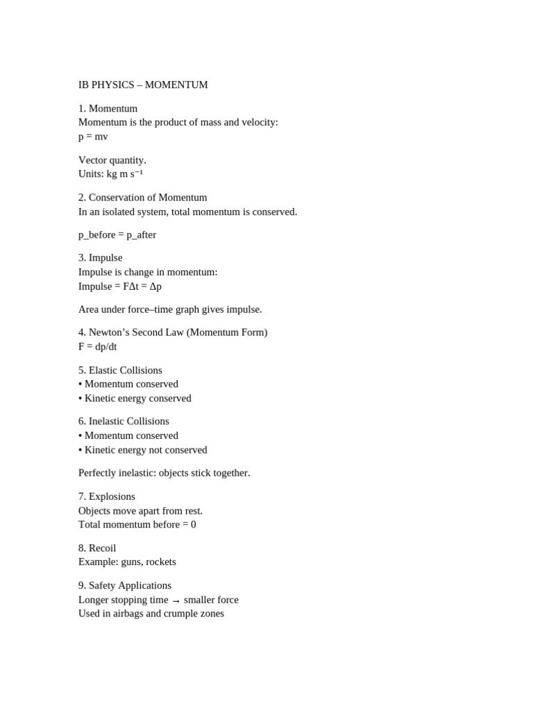 IB Physics Momentum Notes | PDF | Momentum | Collision