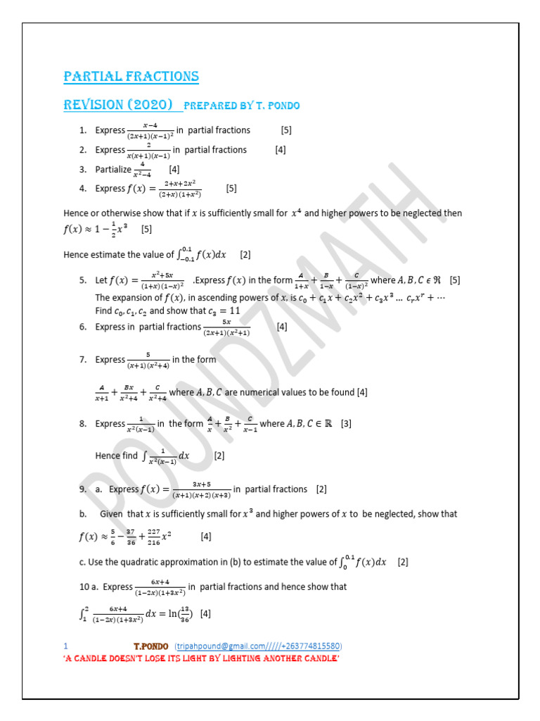 Partial Fractions Revision Questions | PDF | Chess Theory | Chess
