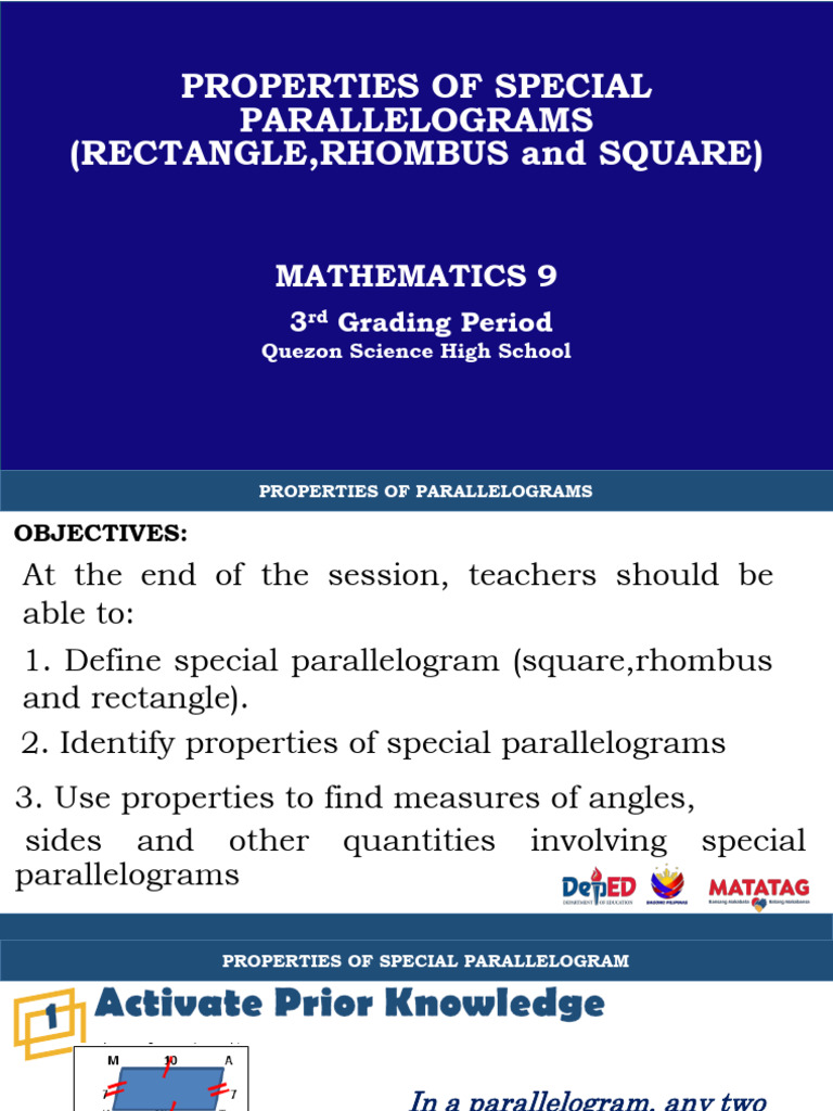 Properties of a Special Parallelogram Square Rhombus and Rectangle ...
