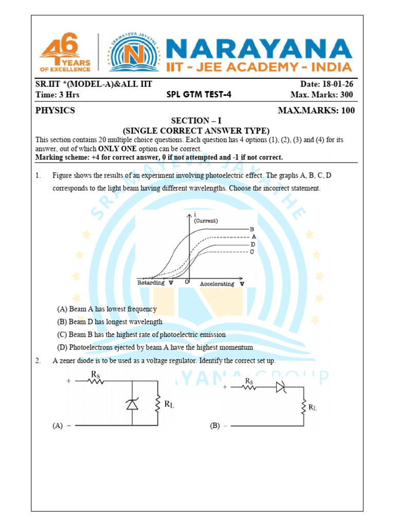 18-01-2026 Sr.iit Star (Model-A) Jee Main Special Test 4 Qp Final ...