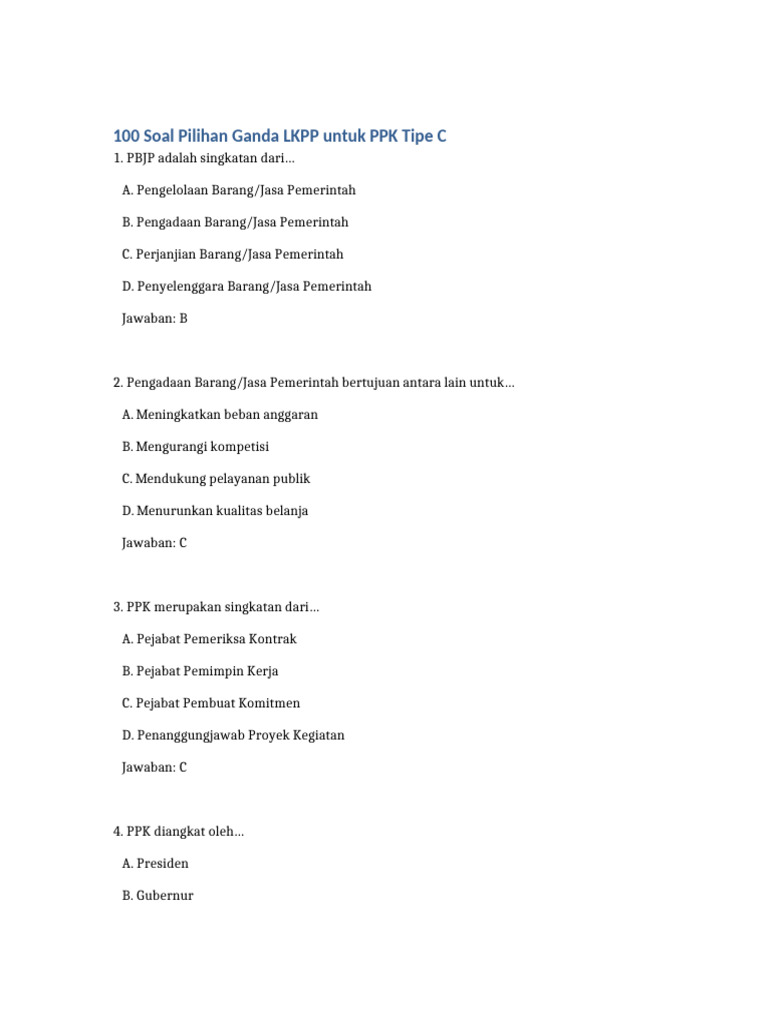 100 Soal PPK TipeC | PDF